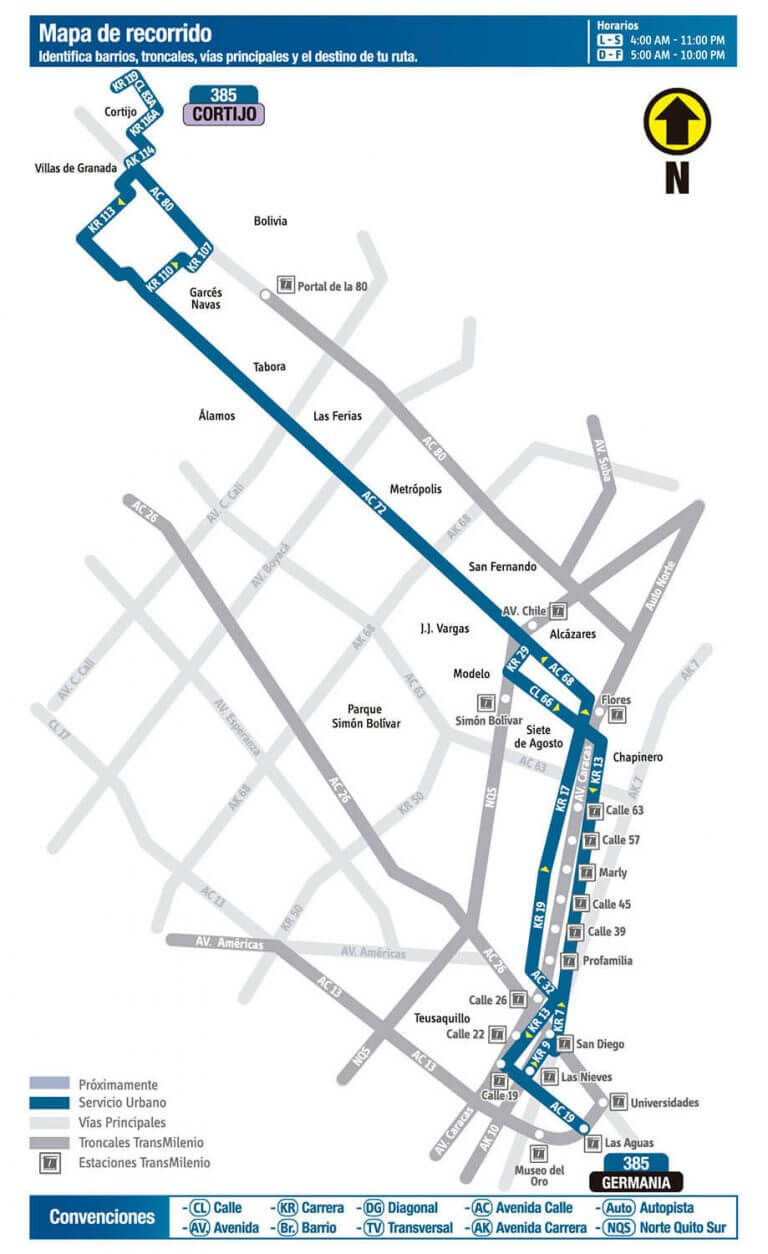 Ruta 385 SITP - Rutas Transmilenio y Rutas SITP de Bogotá