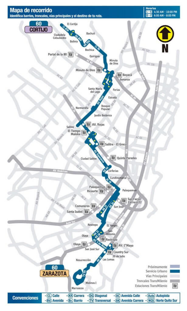 Ruta 60 SITP Mapa completo - Rutas Transmilenio y Rutas SITP de Bogotá